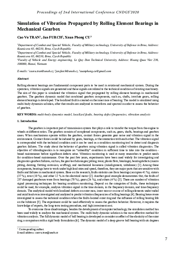 (PDF) Simulation of Vibration Propagated by Rolling Element Bearings in ...