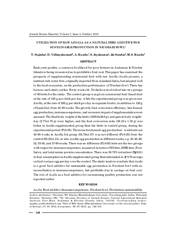 (PDF) Utilization of Raw Azolla as a Natural Feed Additive for ...