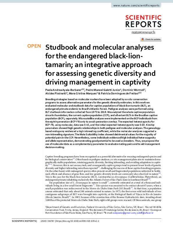 (PDF) Studbook and molecular analyses for the endangered black-lion-tamarin; an integrative ...