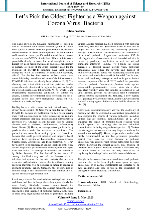 (PDF) Let’s Pick the Oldest Fighter as a Weapon against Corona Virus ...