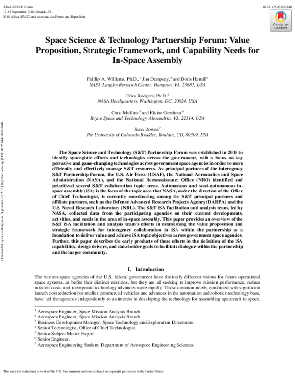 (PDF) Space Science and Technology Partnership Forum: Value Proposition ...