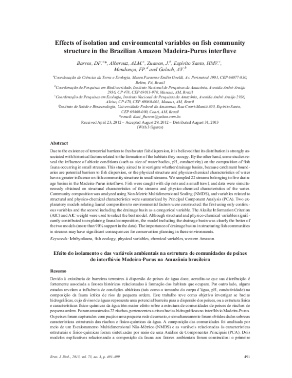(PDF) Effects of isolation and environmental variables on fish ...