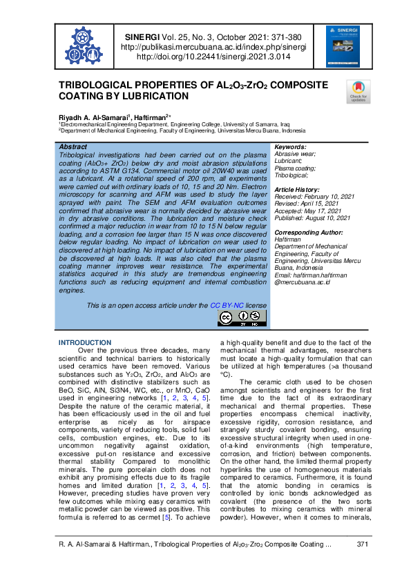 (PDF) TRIBOLOGICAL PROPERTIES OF AL2O3-ZrO2 COMPOSITE COATING BY ...