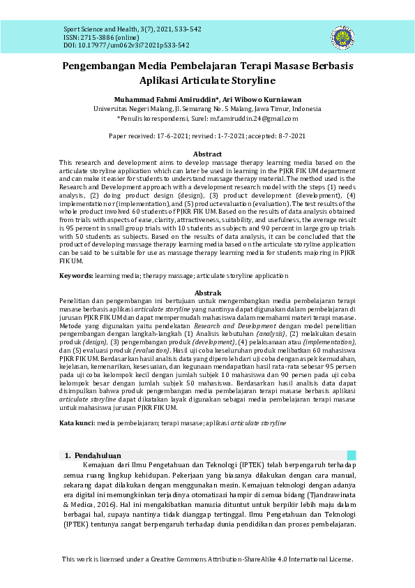 (PDF) Pengembangan Media Pembelajaran Terapi Masase Berbasis Aplikasi Articulate Storyline