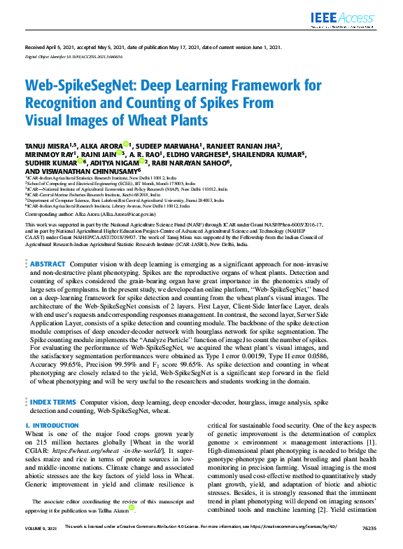 (PDF) Web-SpikeSegNet: Deep Learning Framework for Recognition and Counting of Spikes From ...