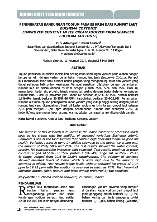 (PDF) Jurnal Riset Teknologi Industri 18 | nami lestari - Academia.edu