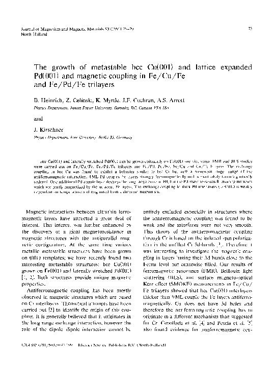 (PDF) The growth of metastable bcc Cu(001) and lattice expanded Pd(001) and magnetic coupling in ...