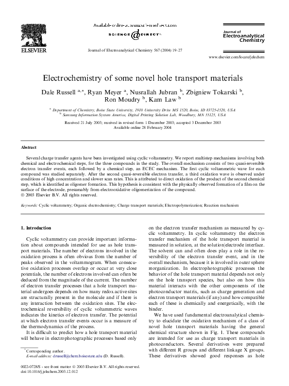 (PDF) Electrochemistry of some novel hole transport materials