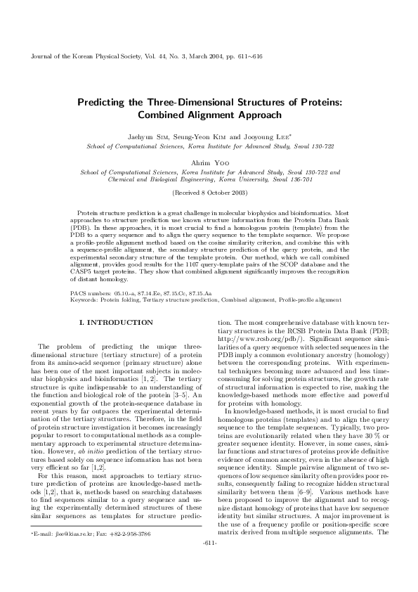 (PDF) Predicting the Three-Dimensional Structures of Proteins: Combined Alignment Approach
