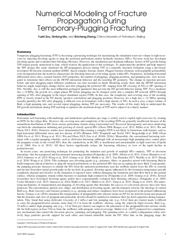 Pdf Numerical Modeling Of Fracture Propagation During Temporary