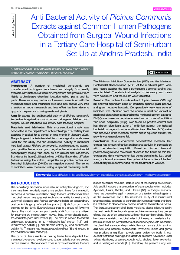 (PDF) Anti Bacterial Activity of Ricinus Communis Extracts against ...