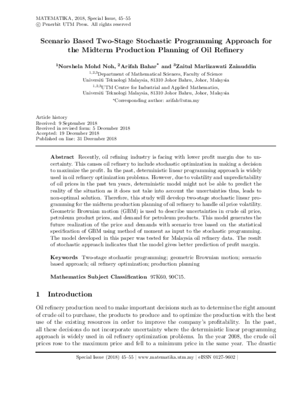 (PDF) Scenario Based Two-Stage Stochastic Programming Approach for the Midterm Production ...
