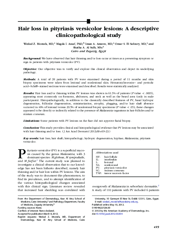 Pdf Hair Loss In Pityriasis Versicolor Lesions A Descriptive