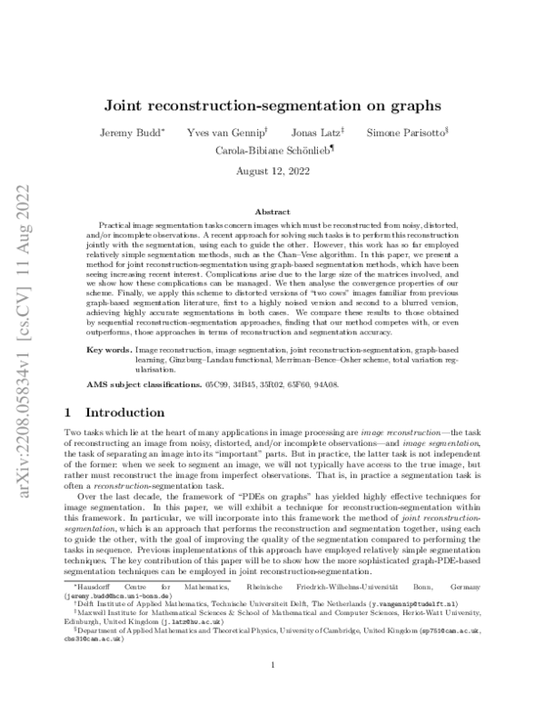 Pdf Joint Reconstruction Segmentation On Graphs
