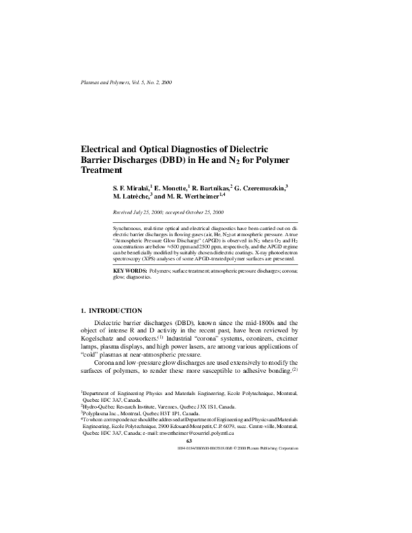 (PDF) Electrical and Optical Diagnostics of Dielectric Barrier ...