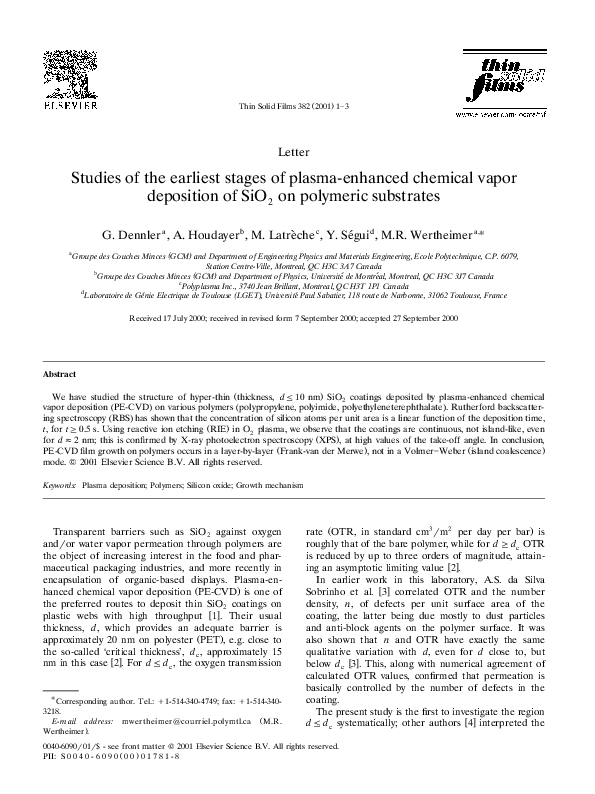 (PDF) Studies of the earliest stages of plasma-enhanced chemical vapor ...