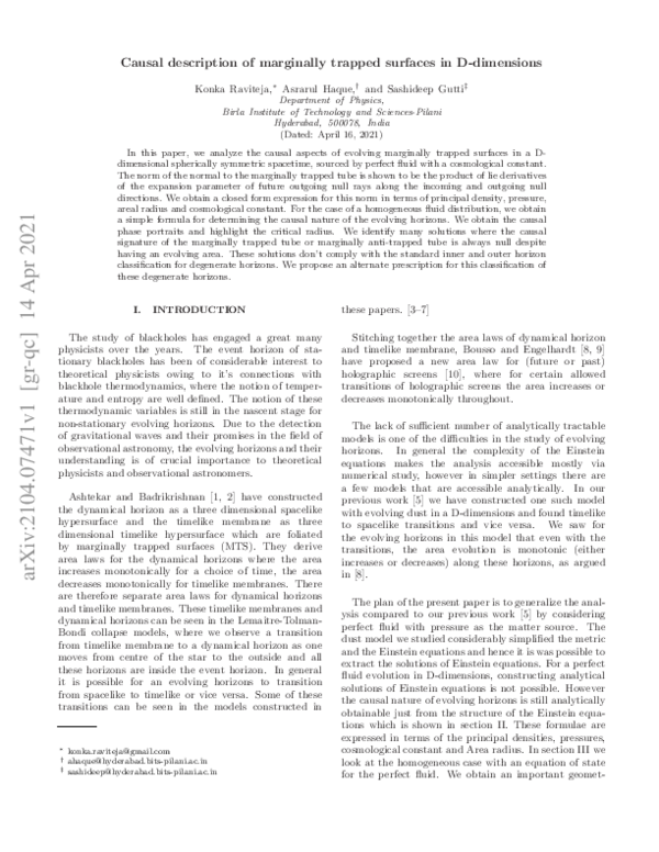 (PDF) Causal description of marginally trapped surfaces in D dimensions