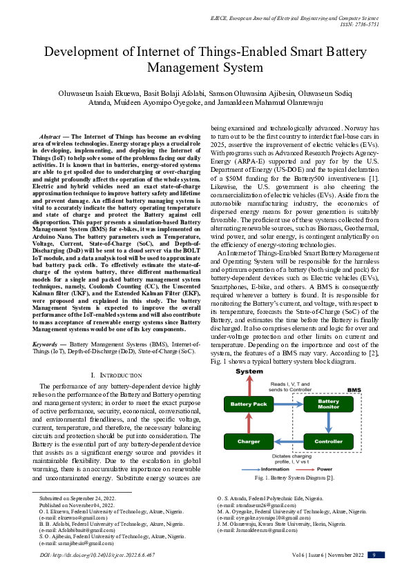 (PDF) Development of Internet of Things-Enabled Smart Battery ...