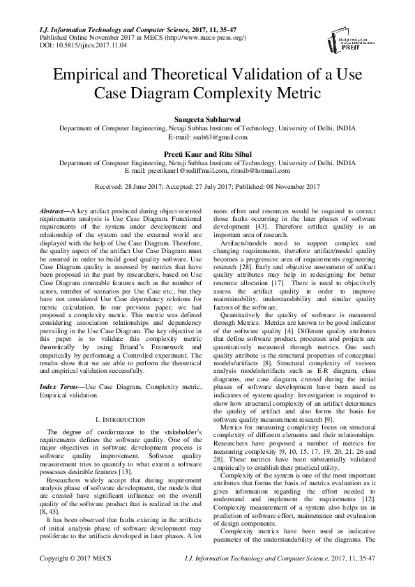 (PDF) Empirical and Theoretical Validation of a Use Case Diagram Complexity Metric