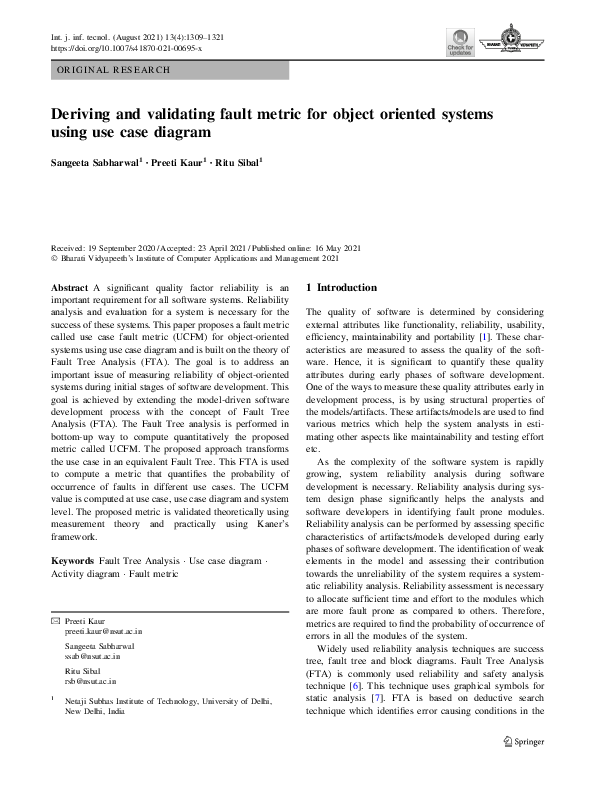 Pdf Deriving And Validating Fault Metric For Object Oriented Systems Using Use Case Diagram