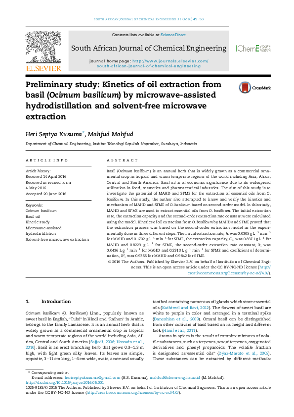 (PDF) Preliminary Study: Kinetics of Oil Extraction from Citronella ...
