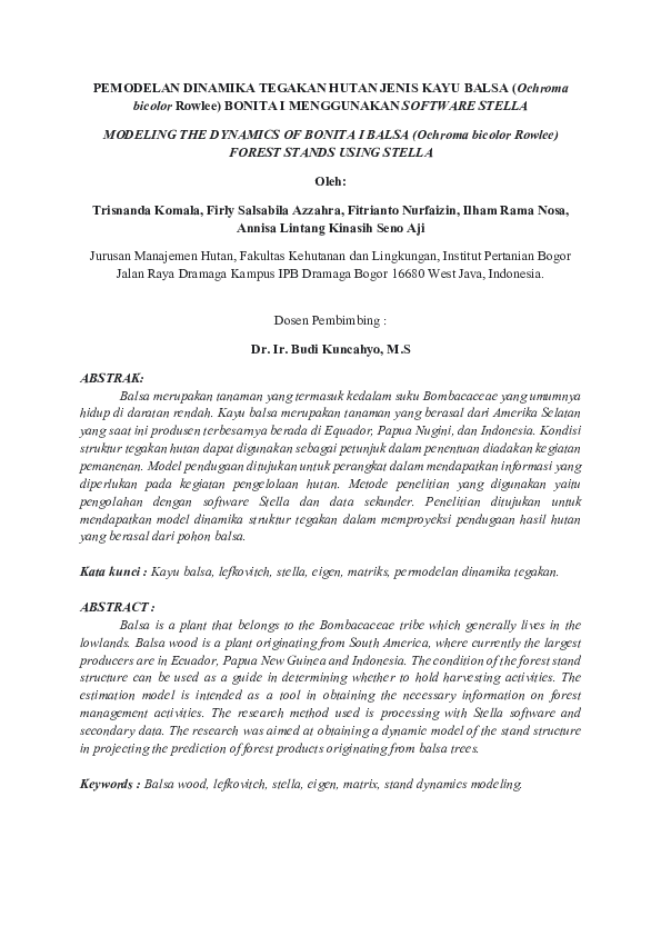 (PDF) PEMODELAN DINAMIKA TEGAKAN HUTAN JENIS KAYU BALSA (Ochroma ...