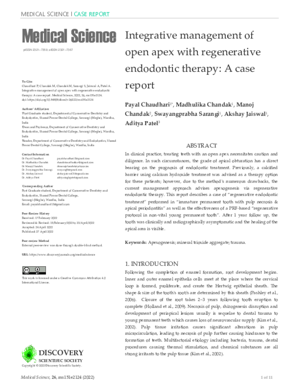 (PDF) Integrative management of open apex with regenerative endodontic ...