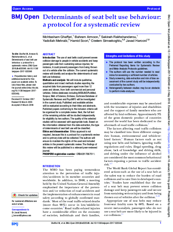 (PDF) Determinants of seat belt use behaviour: a protocol for a ...