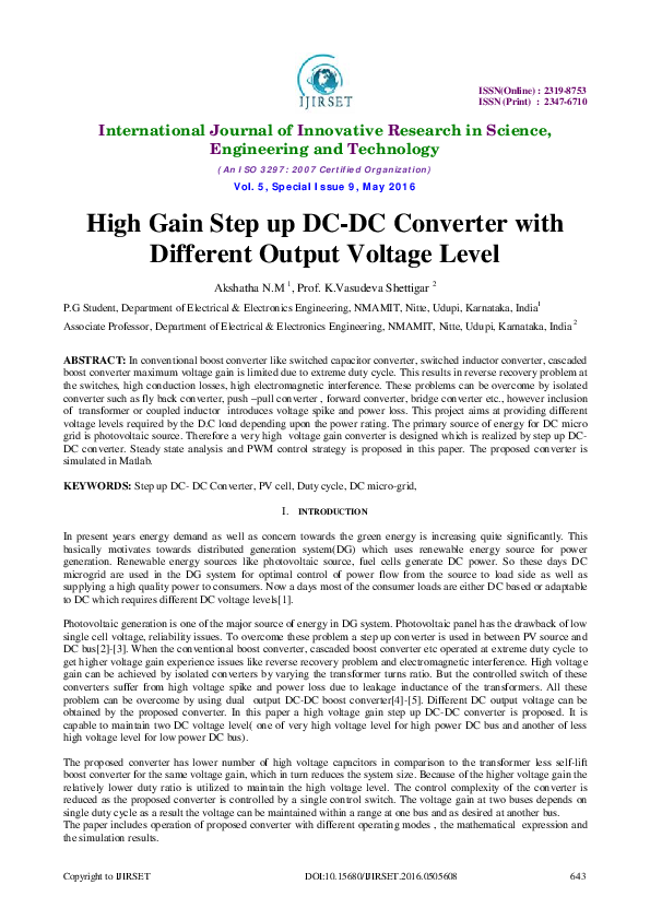 (PDF) High Gain Step up DC-DC Converter with Different Output Voltage Level