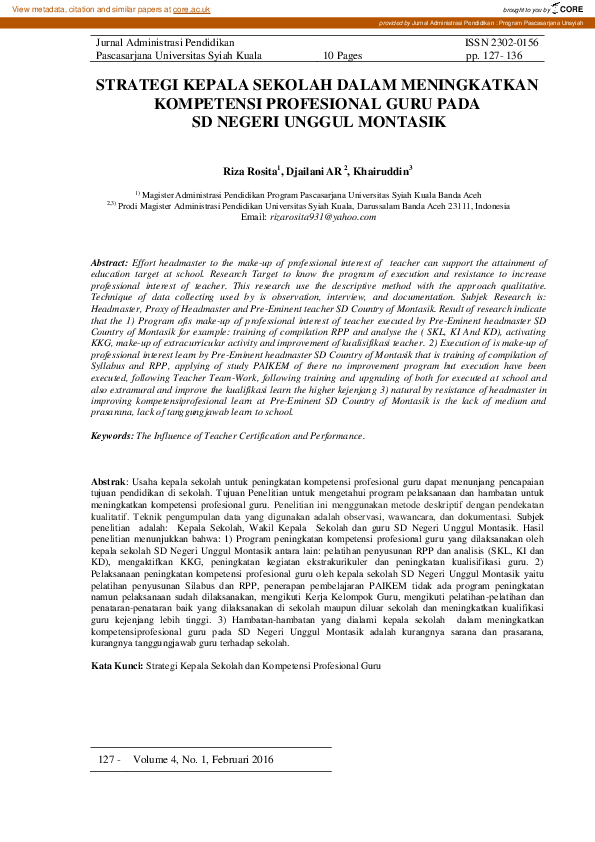 (PDF) Strategi Kepala Sekolah Dalam Meningkatkan Kompetensi Profesional Guru Pada SD Negeri ...