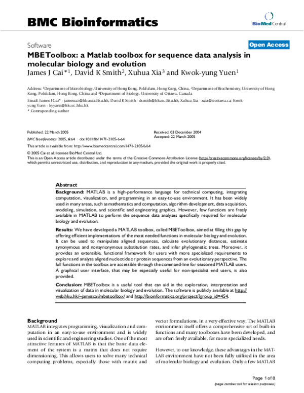 Pdf Mbetoolbox A Matlab Toolbox For Sequence Data Analysis In