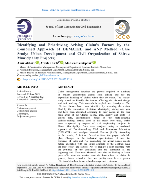 (PDF) Identifying and Prioritizing Arising Claim's Factors by the Combined Approach of DEMATEL ...