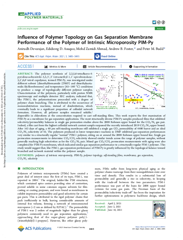 (PDF) Influence of Polymer Topology on Gas Separation Membrane ...