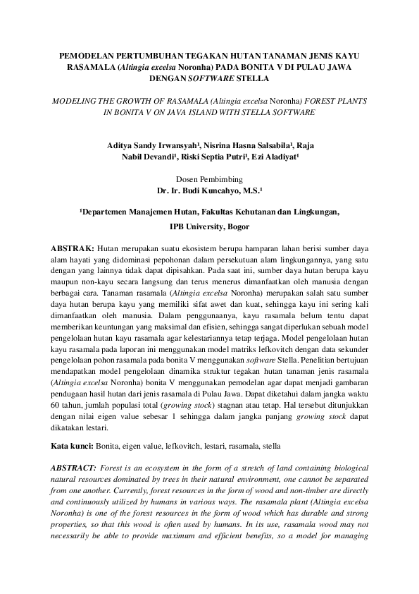 (PDF) PEMODELAN PERTUMBUHAN TEGAKAN HUTAN TANAMAN JENIS KAYU RASAMALA ...