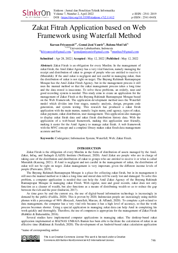 (PDF) Zakat Fitrah Application based on Web Framework using Waterfall Method