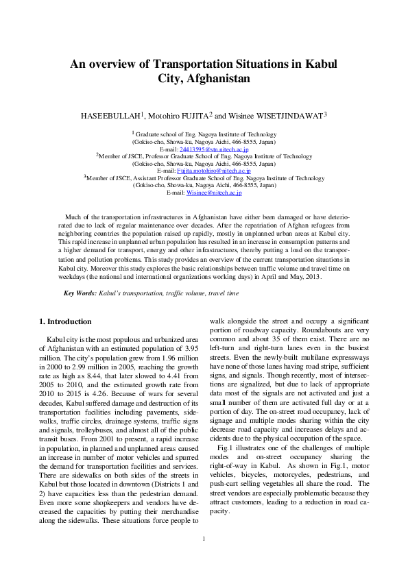 (PDF) An overview of Transportation Situations in Kabul City , Afghanistan