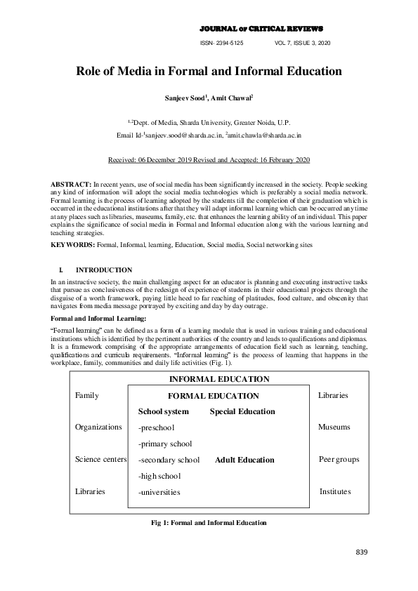 (PDF) Role of Media in Formal and Informal Education