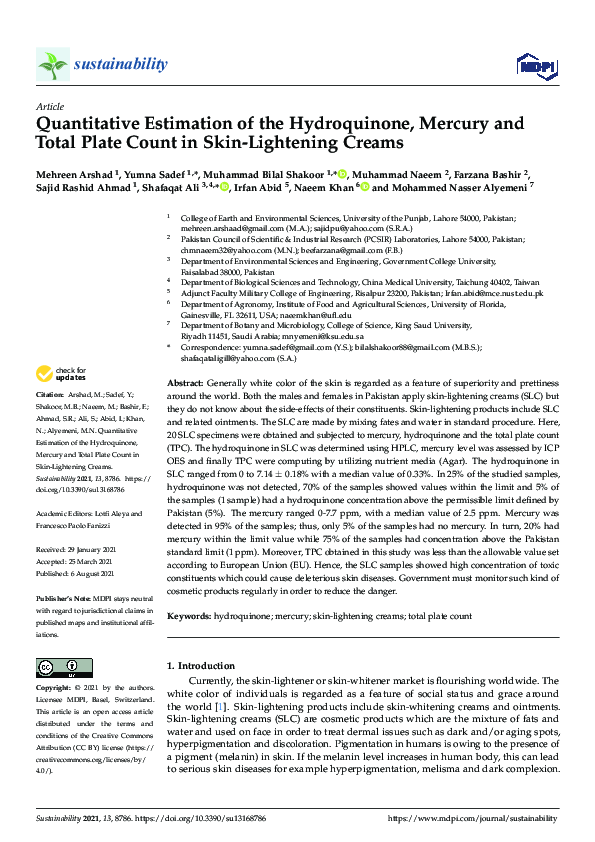 (PDF) Quantitative Estimation of the Hydroquinone, Mercury and Total ...