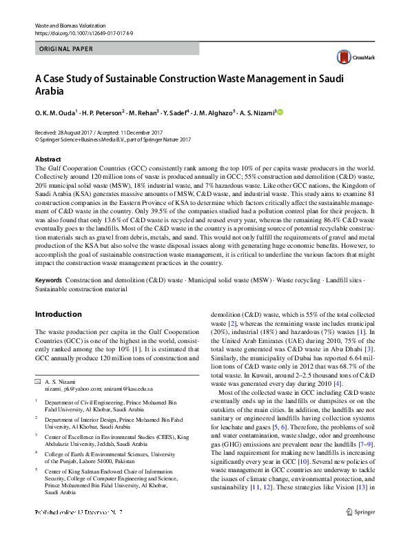 (PDF) A Case Study of Sustainable Construction Waste Management in ...