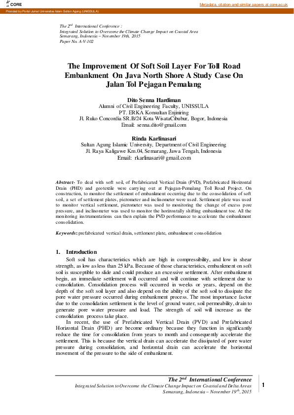 (PDF) The Improvement of Soft Soil Layer for Toll Road Embankment on ...
