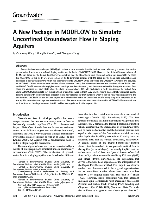 (PDF) A New Package in MODFLOW to Simulate Unconfined Groundwater Flow ...