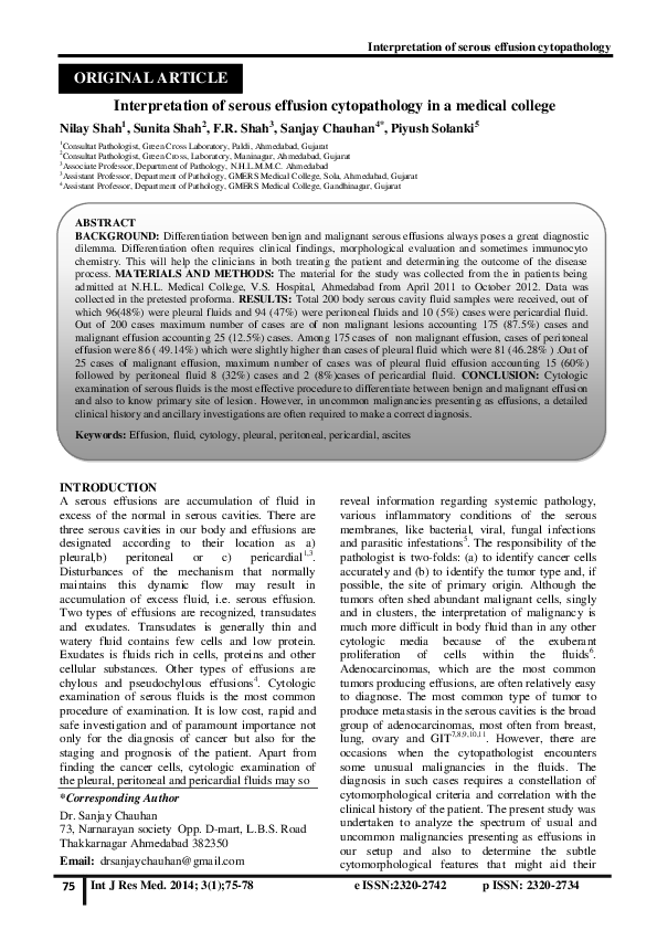 (PDF) Interpretation of serous effusion cytopathology in a medical college