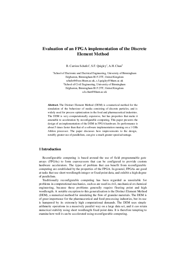 (PDF) Evaluation of an FPGA Implementation of the Discrete Element Method | Andrew Chan ...