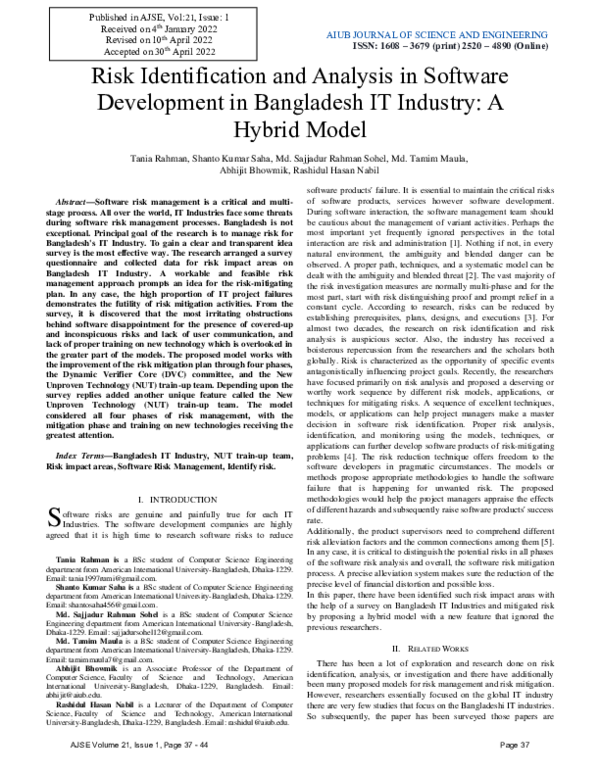 (PDF) Risk Identification and Analysis in Software Development in ...