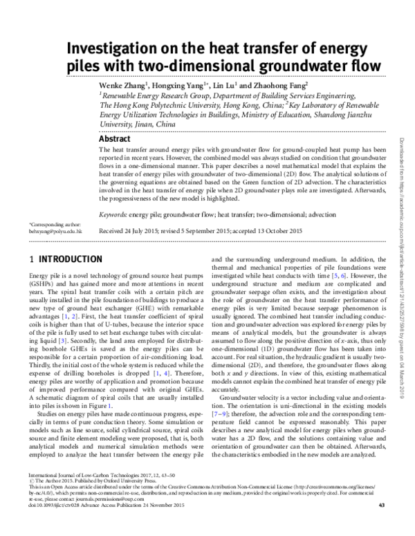 Investigation on the heat transfer of energy piles with two-dimensional ...