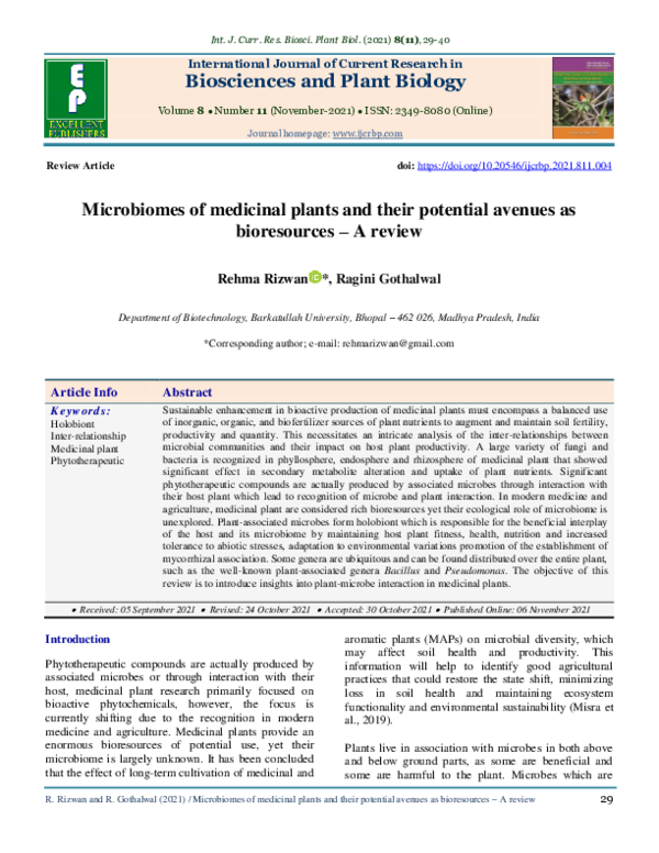 (PDF) Microbiomes of medicinal plants and their potential avenues as bioresources – A review