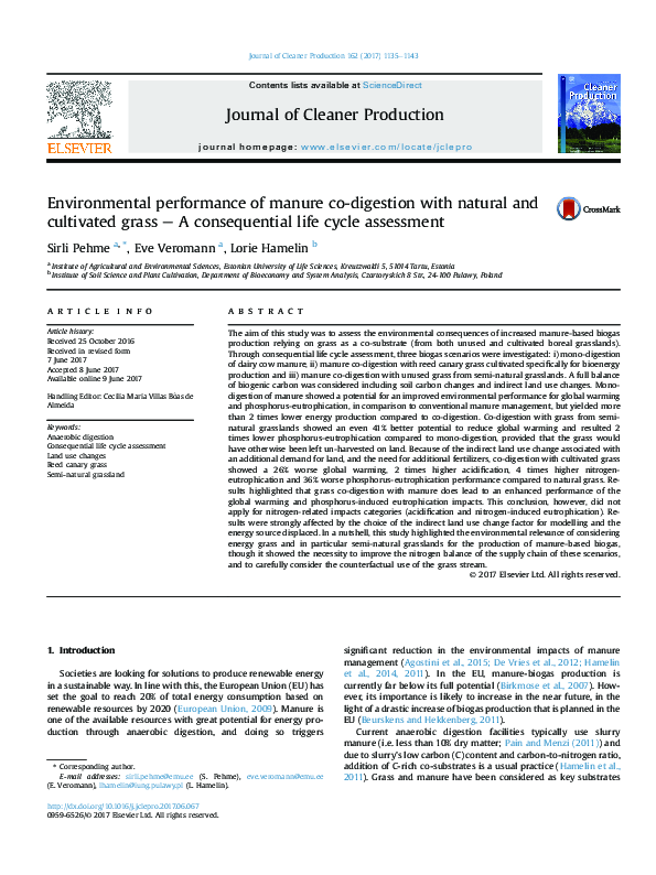 (PDF) Environmental performance of manure co-digestion with natural and ...