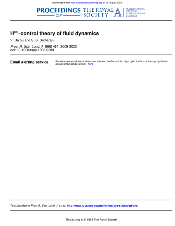 (PDF) H ∞ –control theory of fluid dynamics