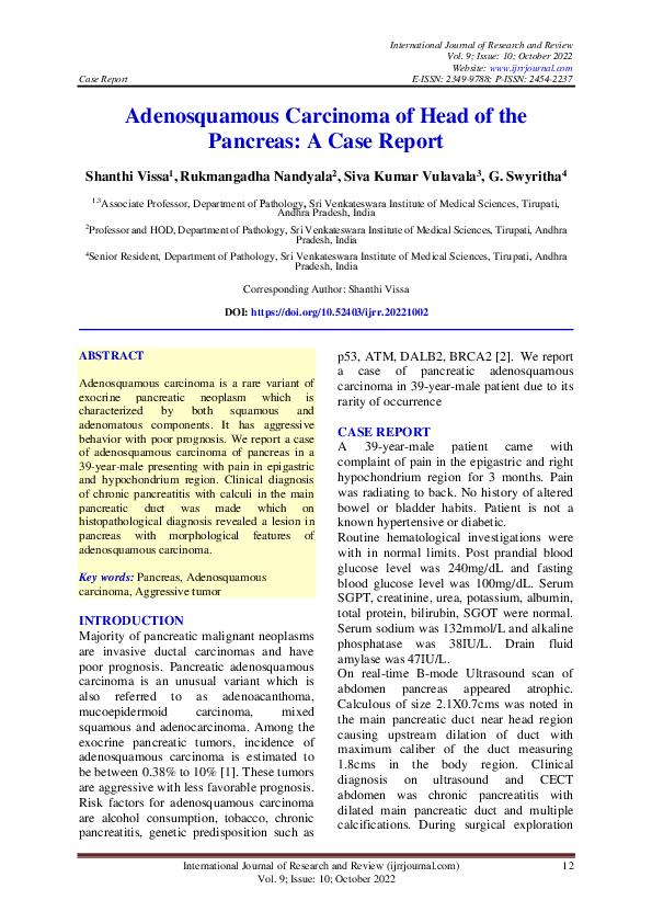 (PDF) Adenosquamous Carcinoma of Head of the Pancreas: A Case Report | International Journal of ...