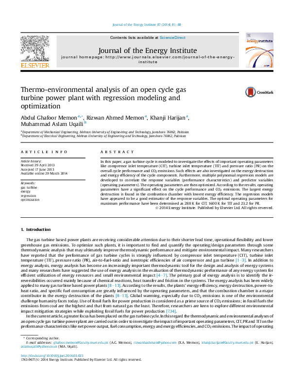 (PDF) Thermo-environmental analysis of an open cycle gas turbine power ...